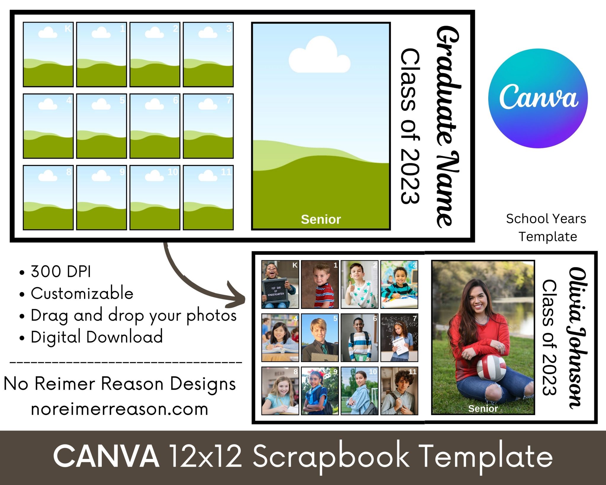 K-12 Graduation / School Years Scrapbook Layout Template